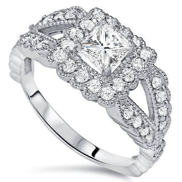 Pompeii 1 1/5ct Princess Cut Halo Diamond Engagement Ring 14K White ...