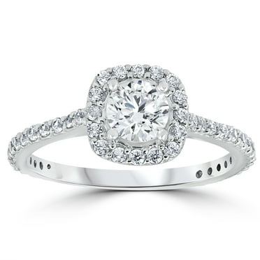 Pompeii 1 1/6ct Princess Cut Cushion Halo Diamond Engagement Ring Set 14K White Gold - Walmart.com