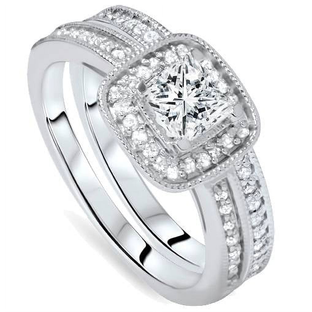 Pompeii 1 1/6ct Princess Cut Cushion Halo Diamond Engagement Ring Set 14K White Gold - Walmart.com