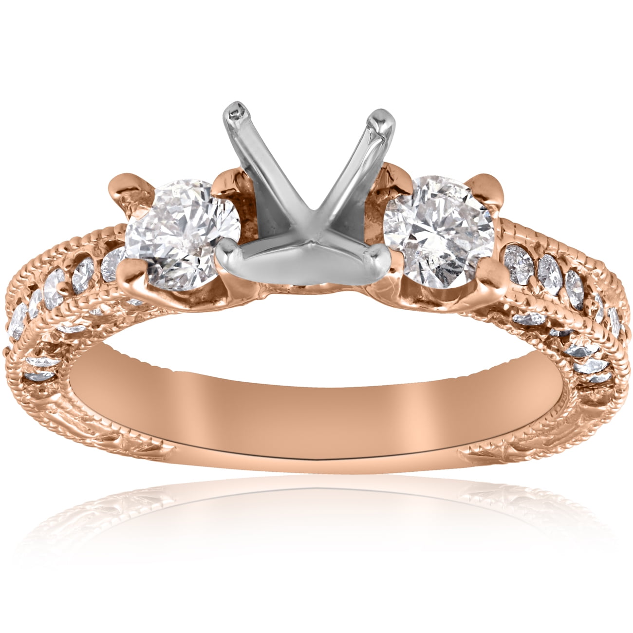 Pompeii 1 1/8ct Diamond Rose Gold Three Stone Engagement Ring Setting ...