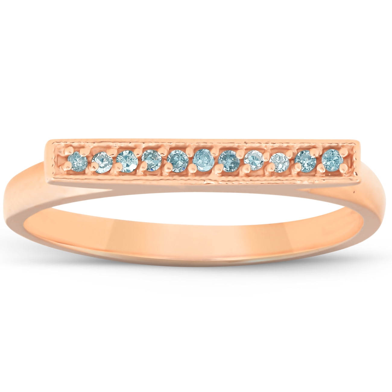 Pompeii 1/10Ct Bar Diamond Ring 10K Rose Gold Women's Stackable Wedding ...