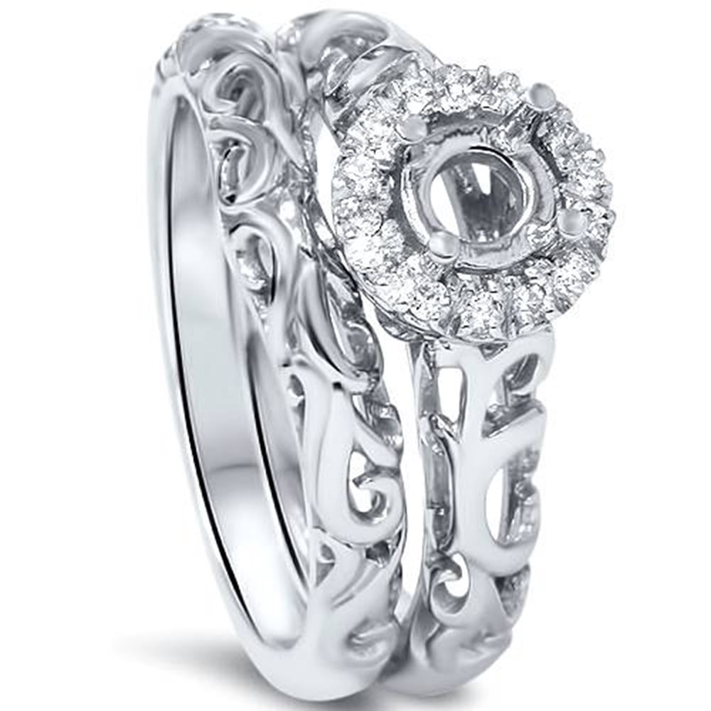 Pompeii 1/10ct Round Diamond Halo Vintage Engagement Ring Mount Set 950 ...