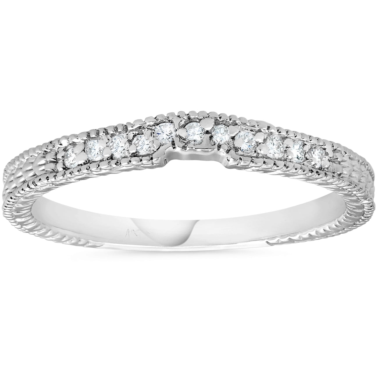 Pompeii 1/10ct Vintage Diamond Notched Wedding Ring 14K White Gold (H/I ...