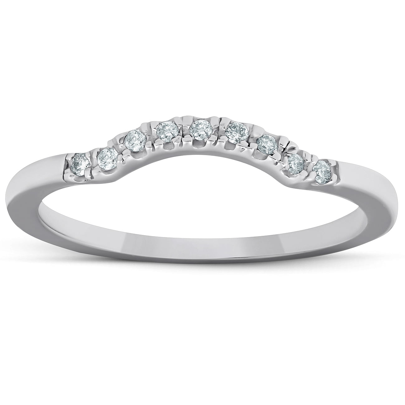 Pompeii 1/15ct Curved Contour Notched Diamond Wedding Ring 14K White ...