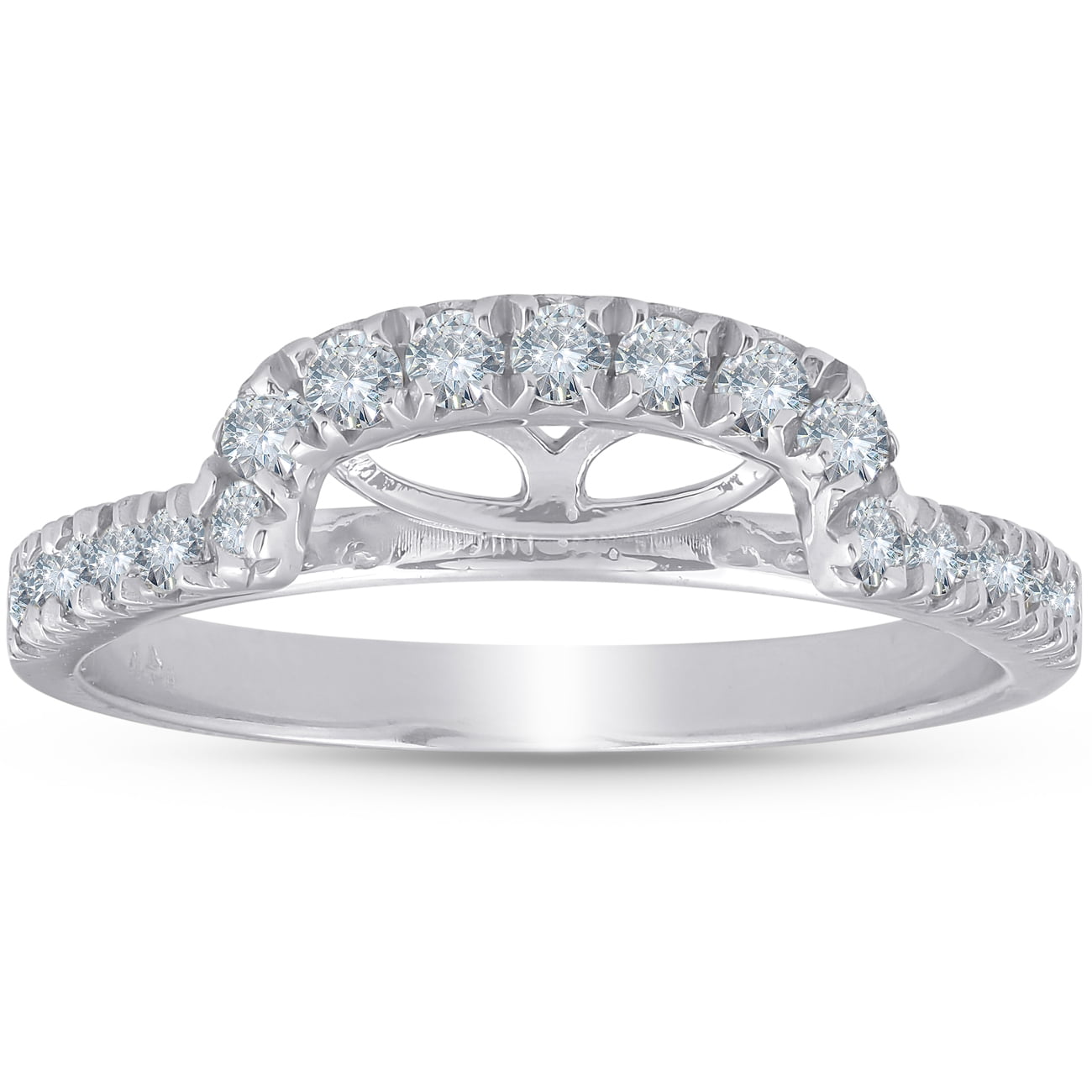 Pompeii 1/2 Ct Diamond Curved Notch Wedding Ring Matching Engagement Band 14k White Gold ...
