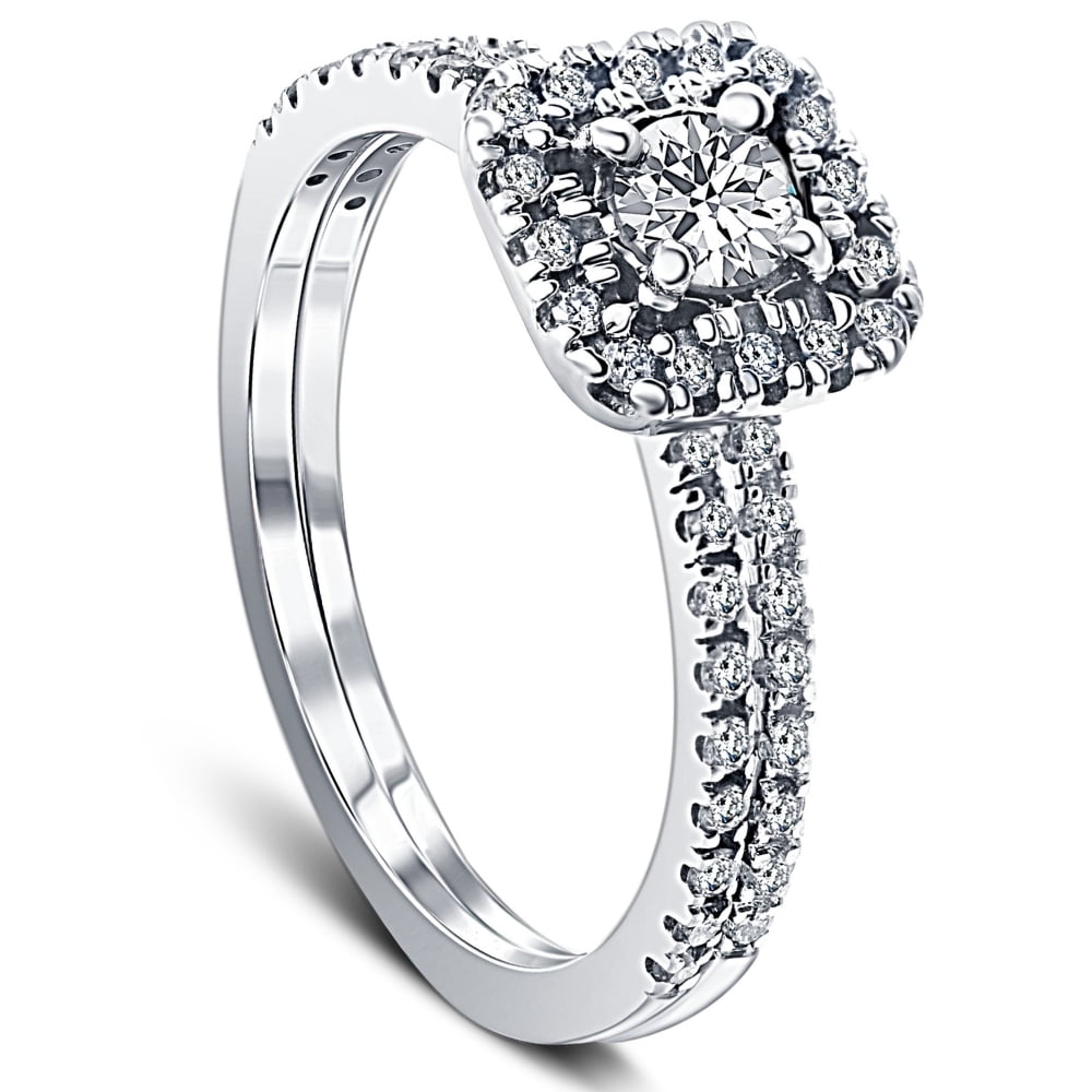 Pompeii 1/2 Ct TDW Diamond Cushion Halo Engagement Wedding Ring Set White Gold Lab Grown ...