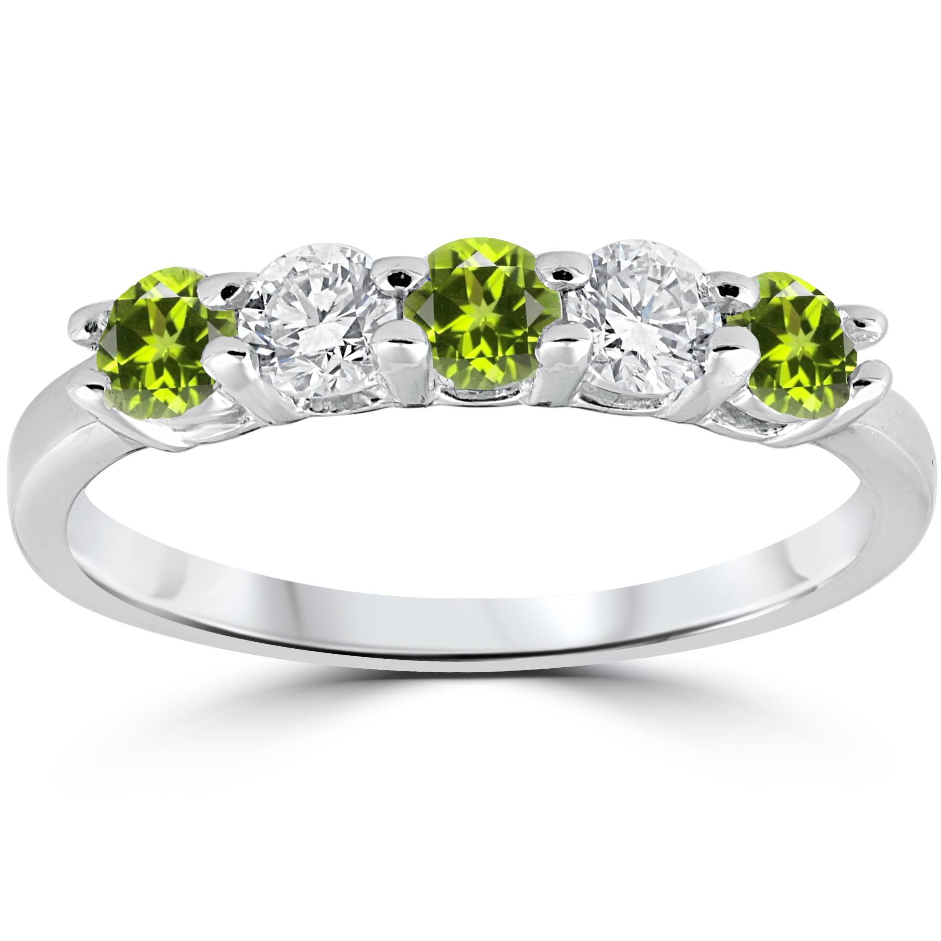 Pompeii 1/2CT Peridot & Diamond 5 Stone Ring 14k White Gold (G/H,I1-I2 ...
