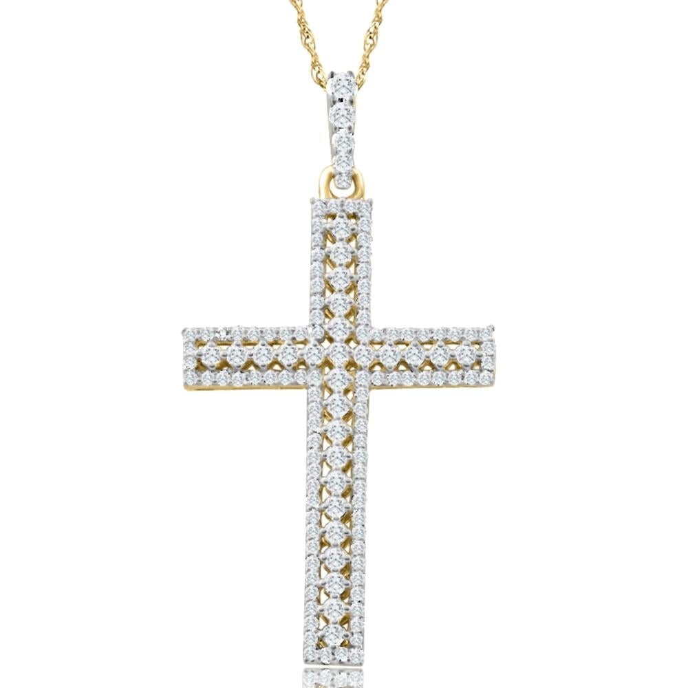 Pompeii3 1/2Ct Diamond Cross Pendant 10k Yellow Gold Lab Grown Women's ...