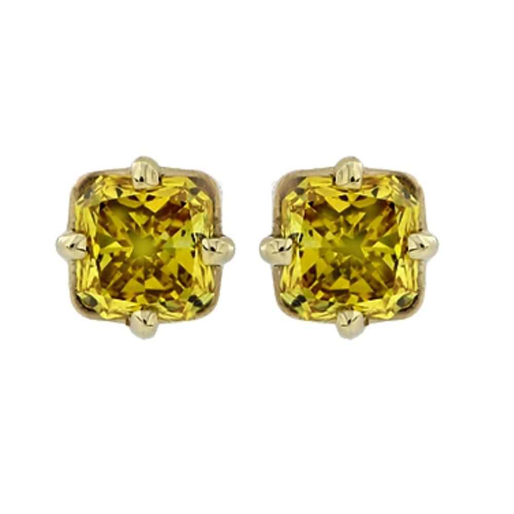 Pompeii 1/2Ct Fancy Canary Yellow Cushion Cut Diamond Studs 14K Yellow ...