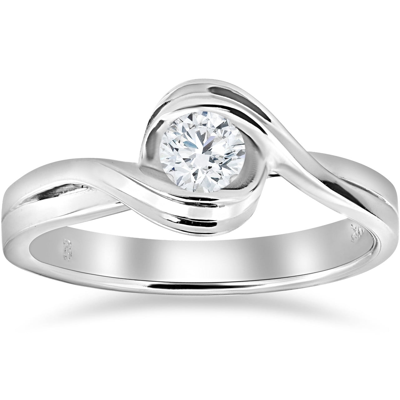 Pompeii 1/2Ct Natural Round Solitaire Diamond Half Bezel Engagement ...