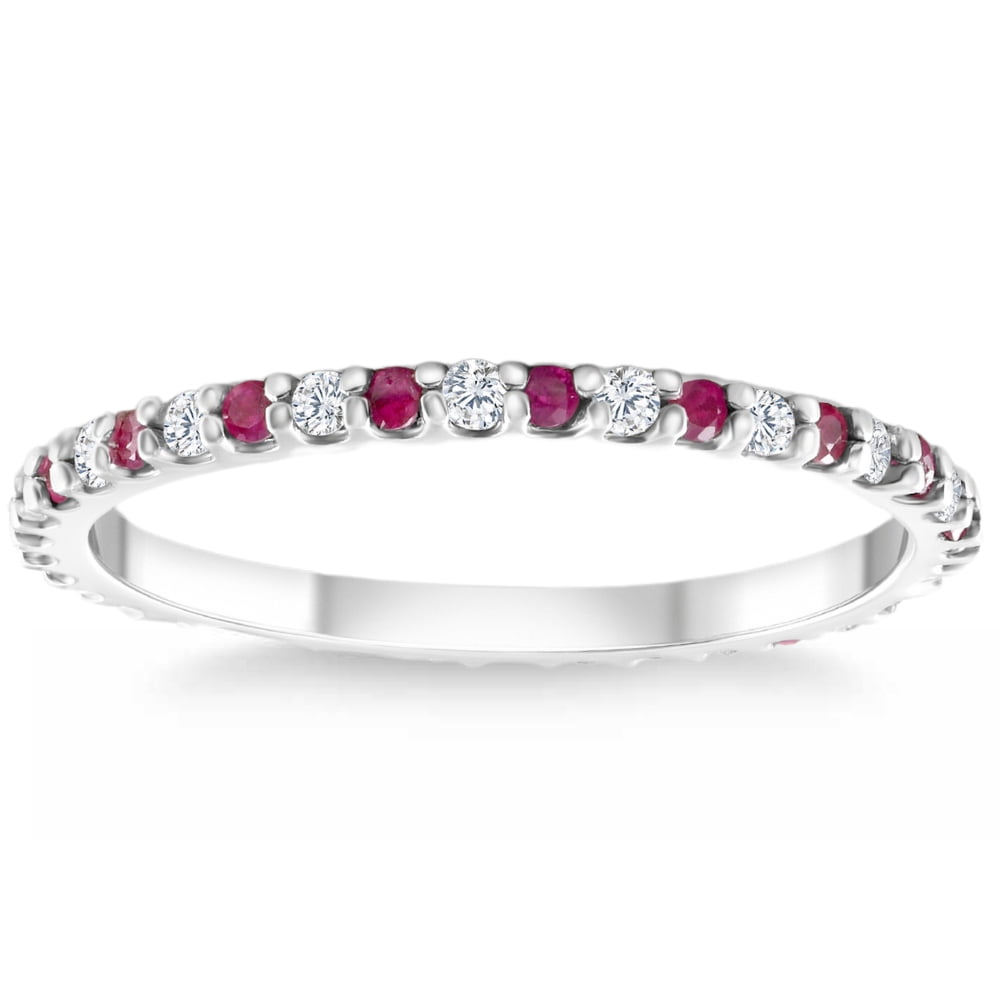 Pompeii 1/2Ct Ruby & Diamond Eternity Wedding Ring 14k White Gold Womens Band (G/H,I2-I3 ...