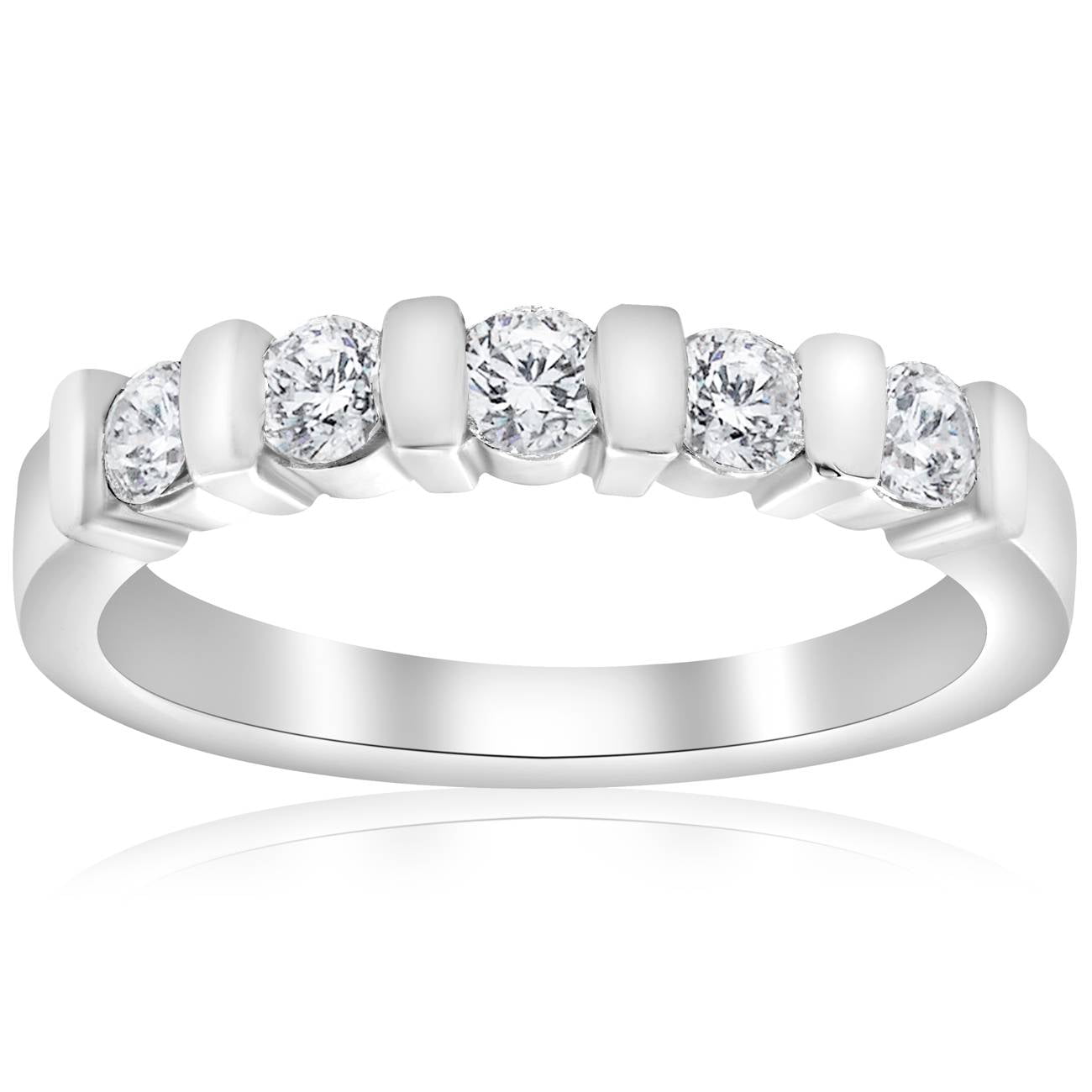Pompeii 1/2ct 5-Stone Diamond Bar Set Wedding 14k White Gold Bridal ...