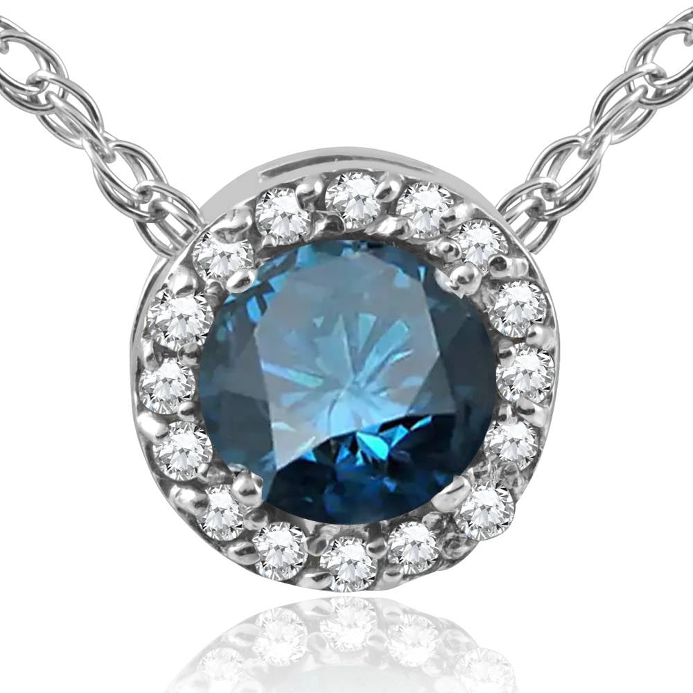 Pompeii 1/2ct Blue Diamond Pave Halo Pendant 14K White Gold Womens ...