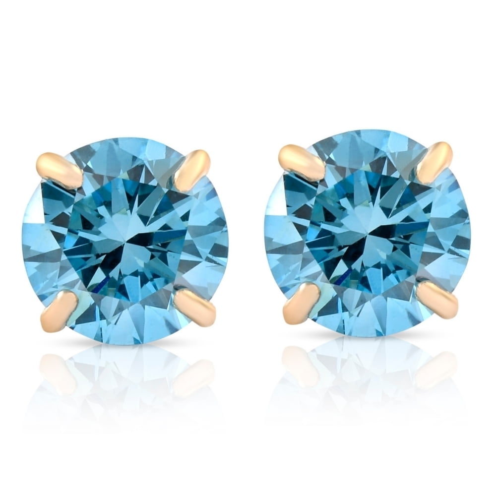 Pompeii 1/2ct Blue Lab Grown Diamond Studs 14K Yellow Gold Earrings ...