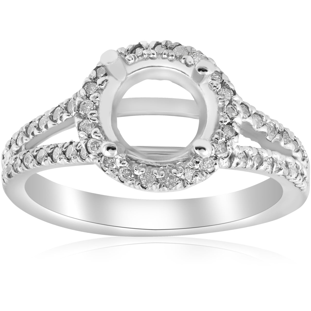 Pompeii 1/2ct Halo Split Shank Diamond Engagement Ring Setting 14k White Gold Semi Mount ...
