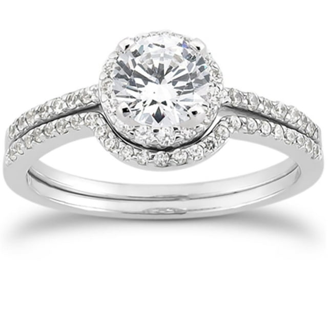 Pompeii3 1/2Ct Pave Diamond Halo Engagement Wedding Ring Set 14K White Gold (G/H,I2) - Walmart.com