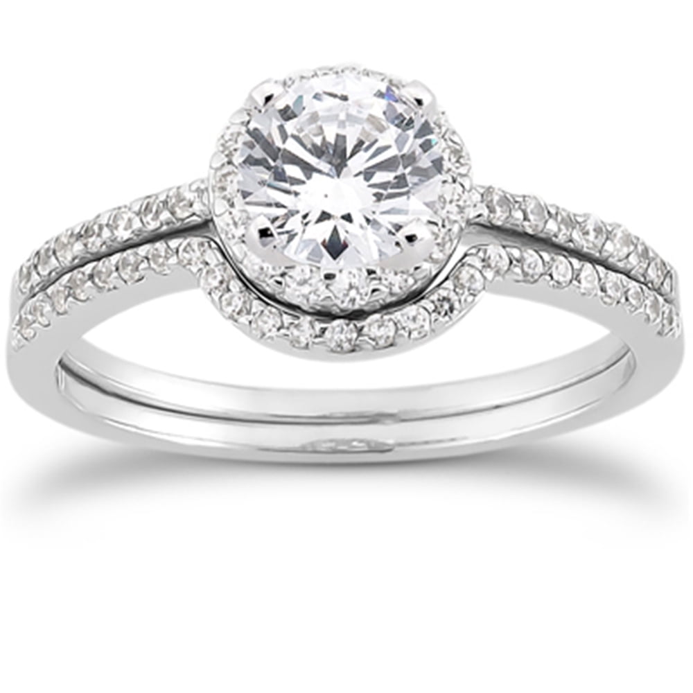 Pompeii 1/2ct Pave Diamond Halo Engagement Wedding Ring Set 14K White ...