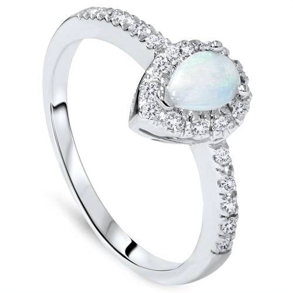 Pompeii 1/2ct Pear Shape Opal & Diamond Halo Ring 14K White Gold (G/H ...