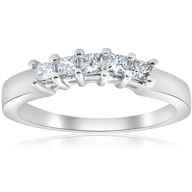 Pompeii 1/2ct Princess Cut Diamond Curved Wedding Ring Enhancer 14K White Gold (G/H,I1-I2 ...