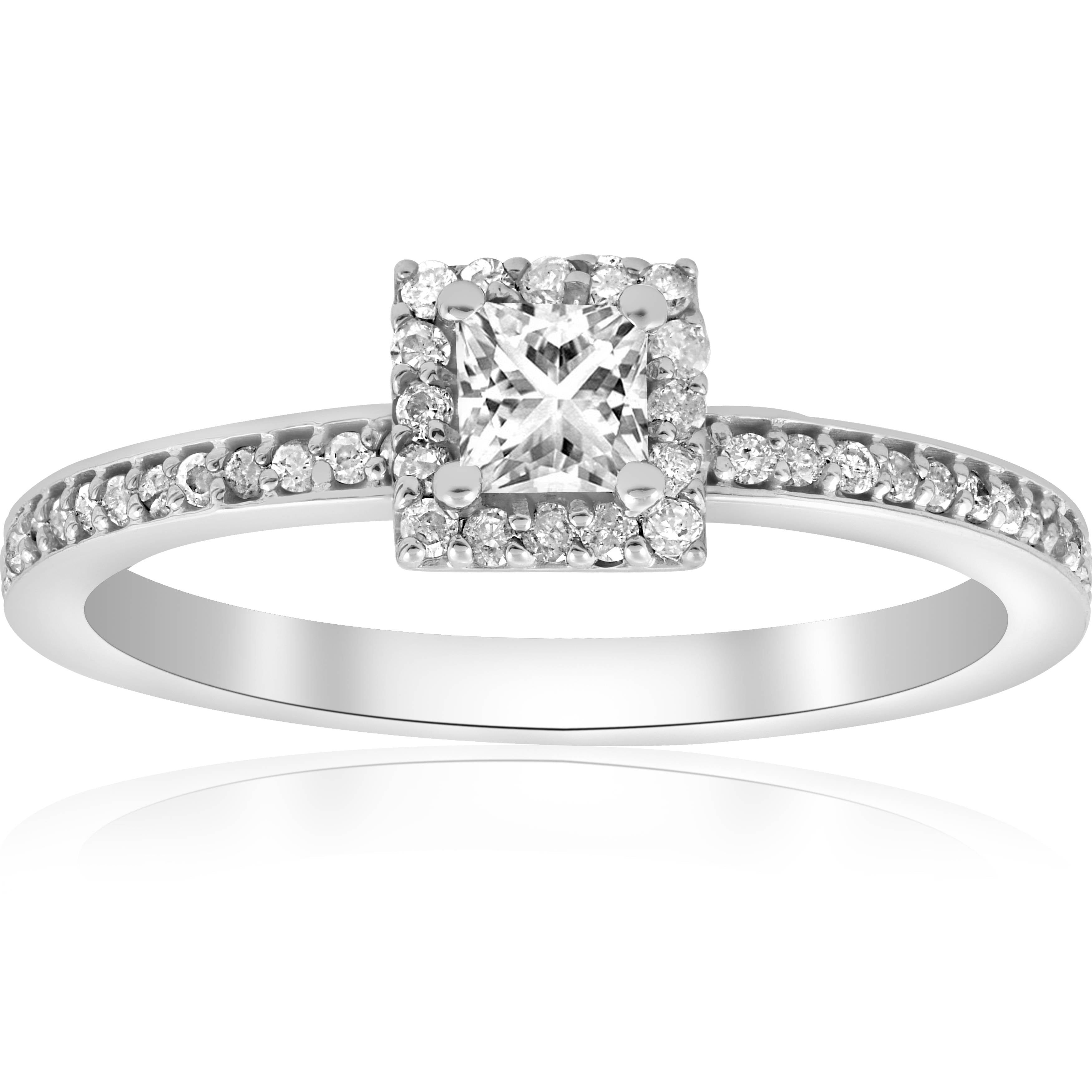 Pompeii 1/2ct Princess Cut Diamond Halo Engagement Ring 14K White Gold (H/I,I2-I3) - Walmart.com