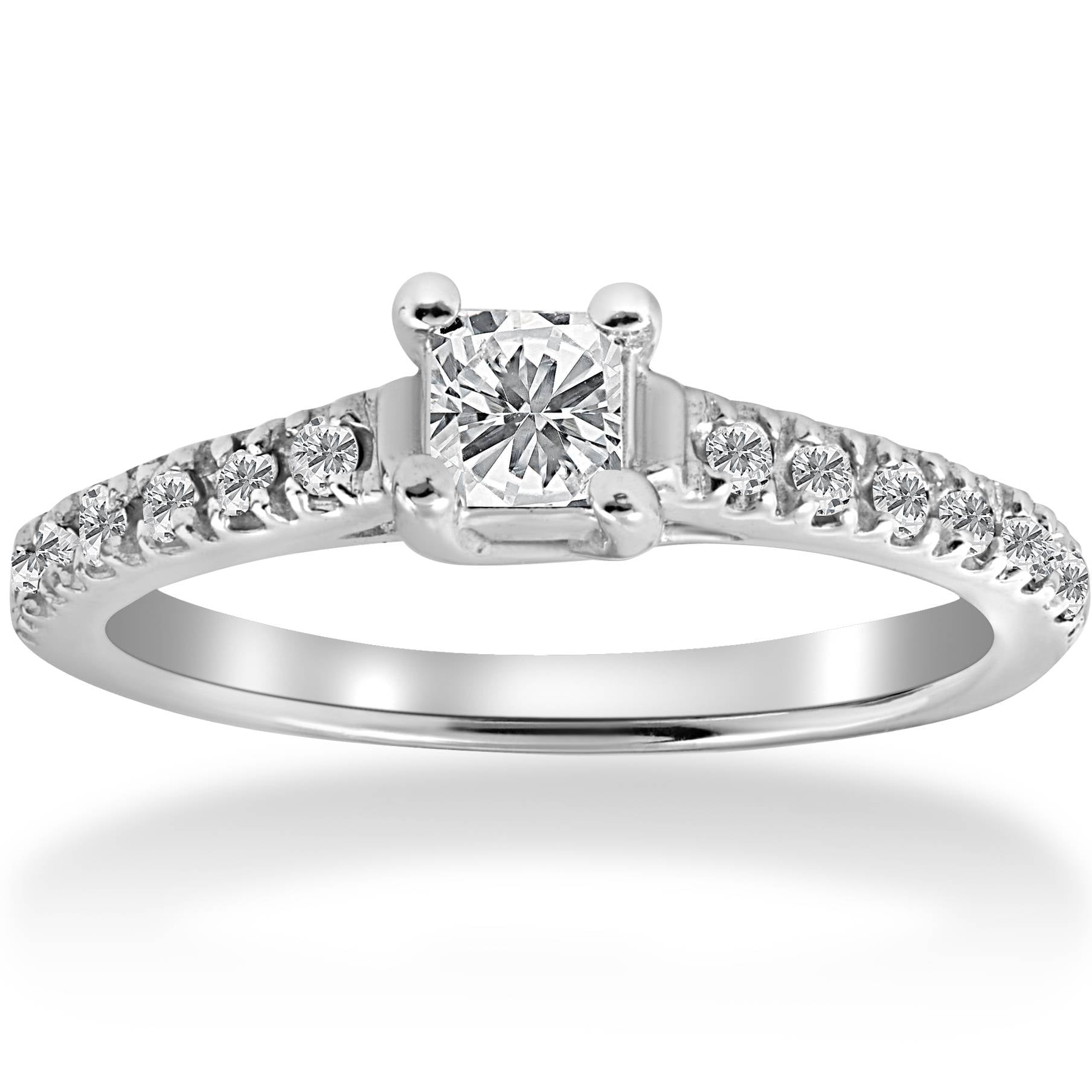 Pompeii 1/2ct Princess Cut Pave Diamond Engagement Ring 14K White Gold (G,I2) - Walmart.com