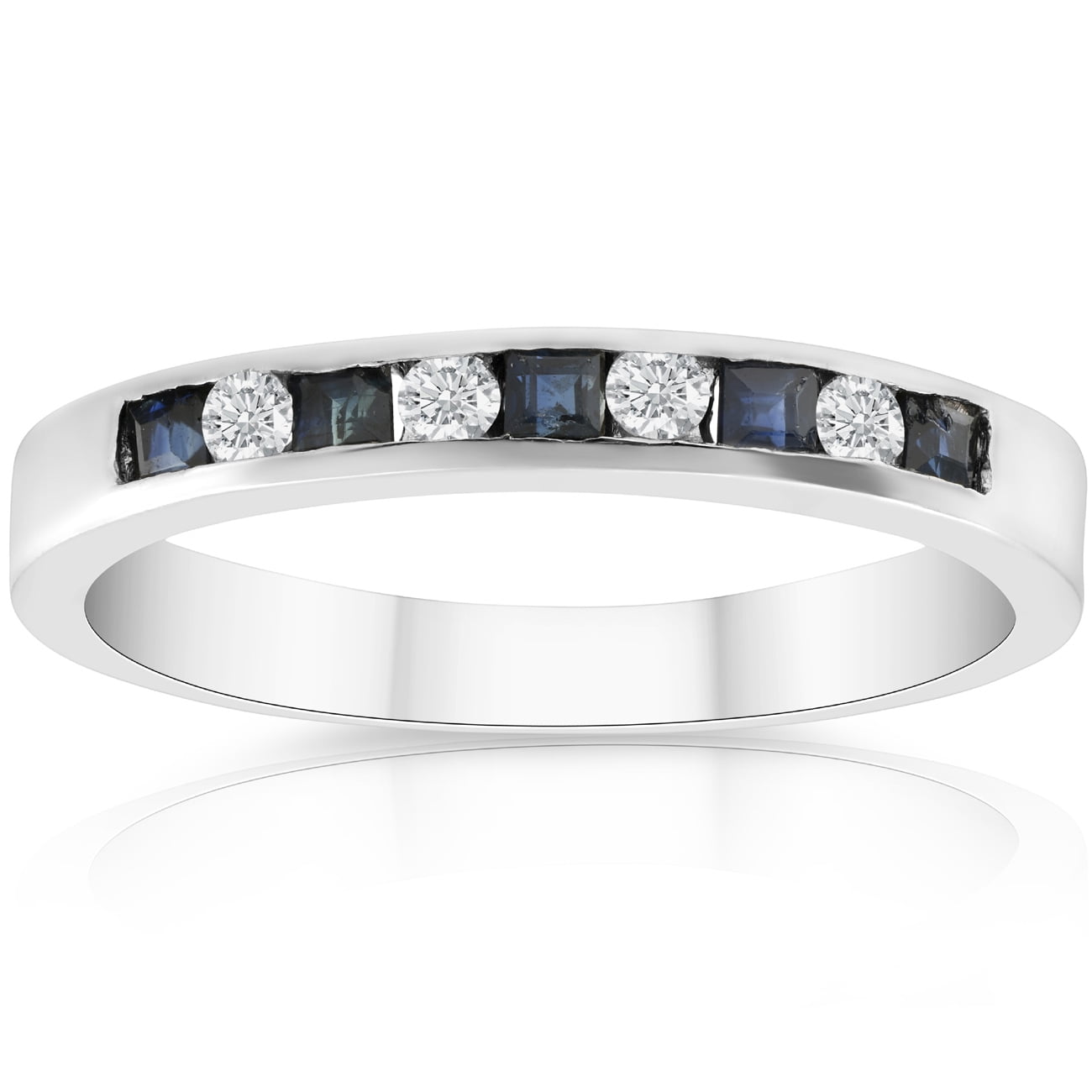 Pompeii 1/2ct Princess Cut Sapphire & Diamond Wedding 14K White Gold Ring (H,I1) - Walmart.com