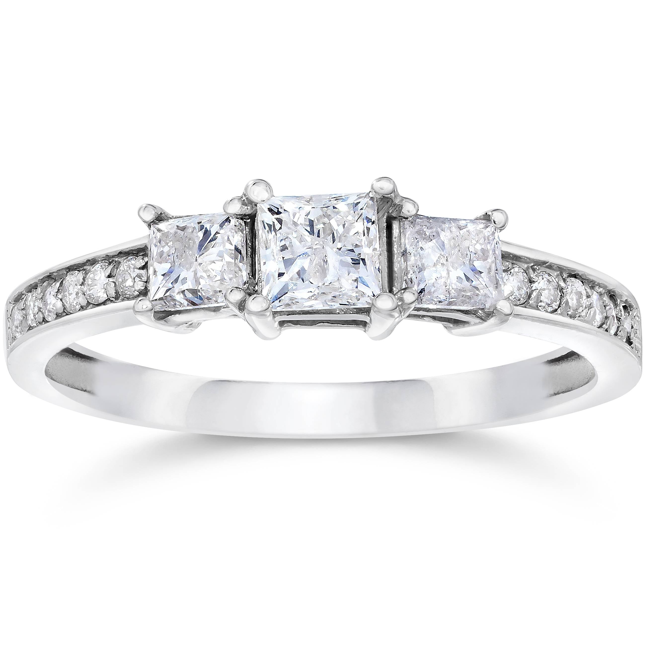 Pompeii3 1/2Ct Three Stone Princess Cut Diamond Engagement Ring 14K White Gold (H,SI2) - Walmart.com