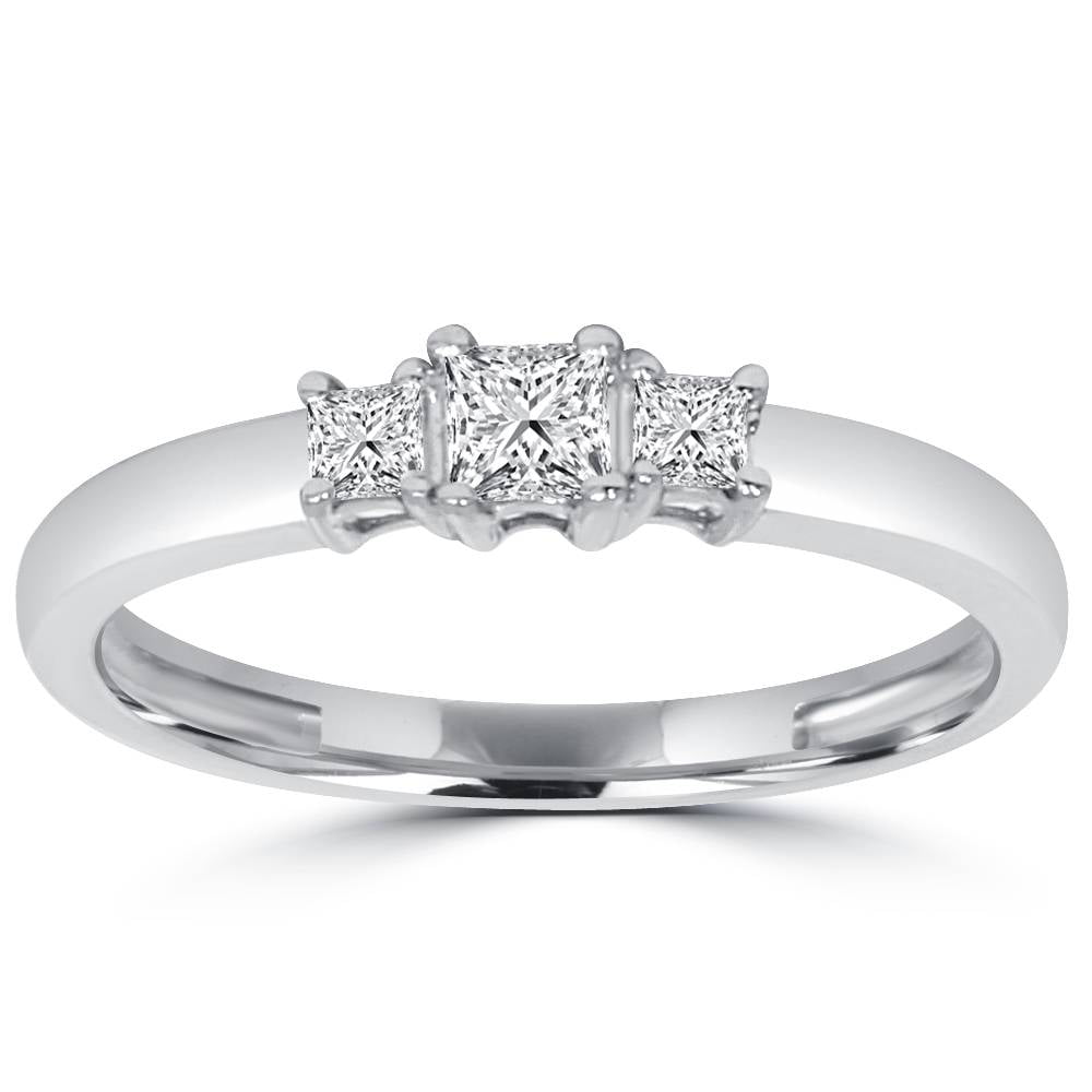 Pompeii 1/2ct Three Stone Princess Cut Diamond Ring 14K White Gold (H,I1) - Walmart.com