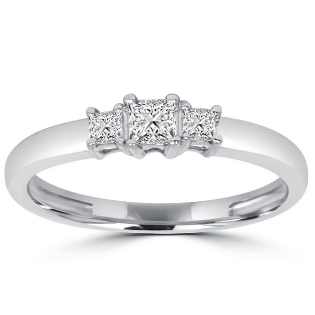 Pompeii 1/2ct Three Stone Princess Cut Diamond Ring 14K White Gold (H,I1) - Walmart.com