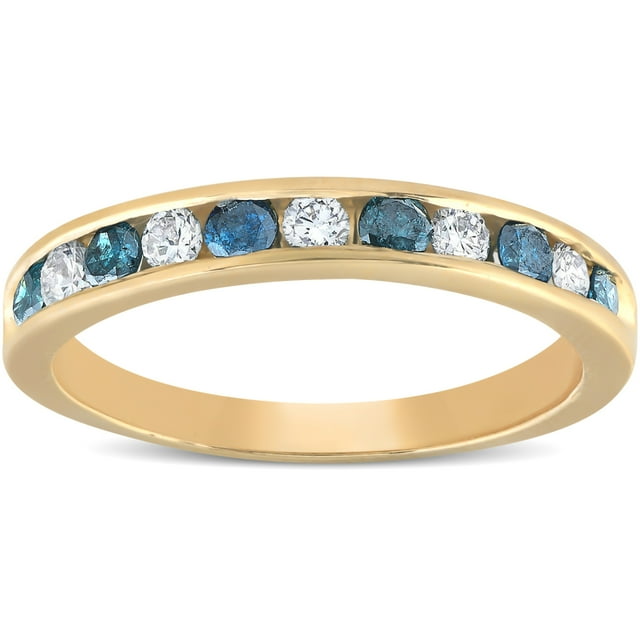 Pompeii 1/2ct Treated Blue & White Diamond Channel Set Ring 14K Yellow ...