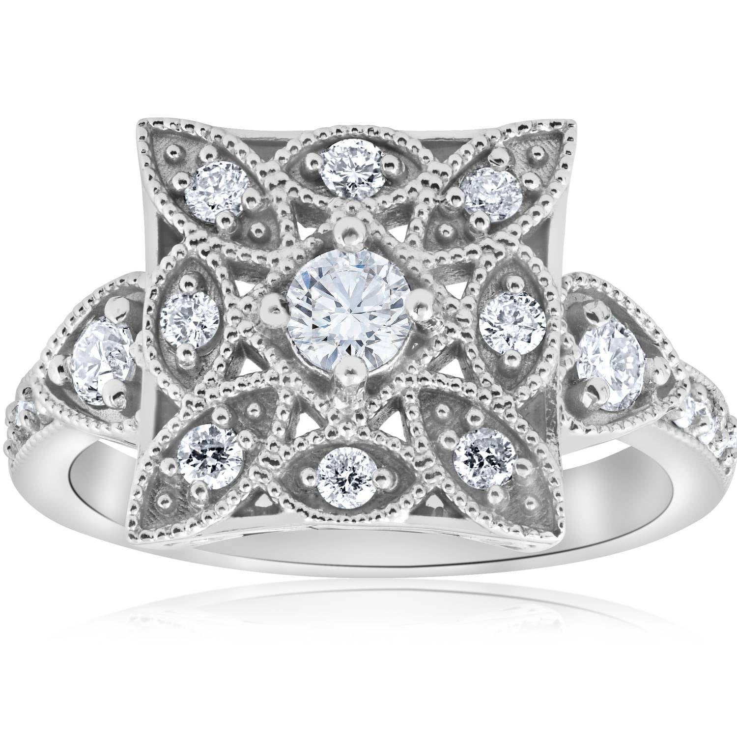 Pompeii 1/2ct Vintage Diamond Ring Square Framed Filigree Band 10K ...