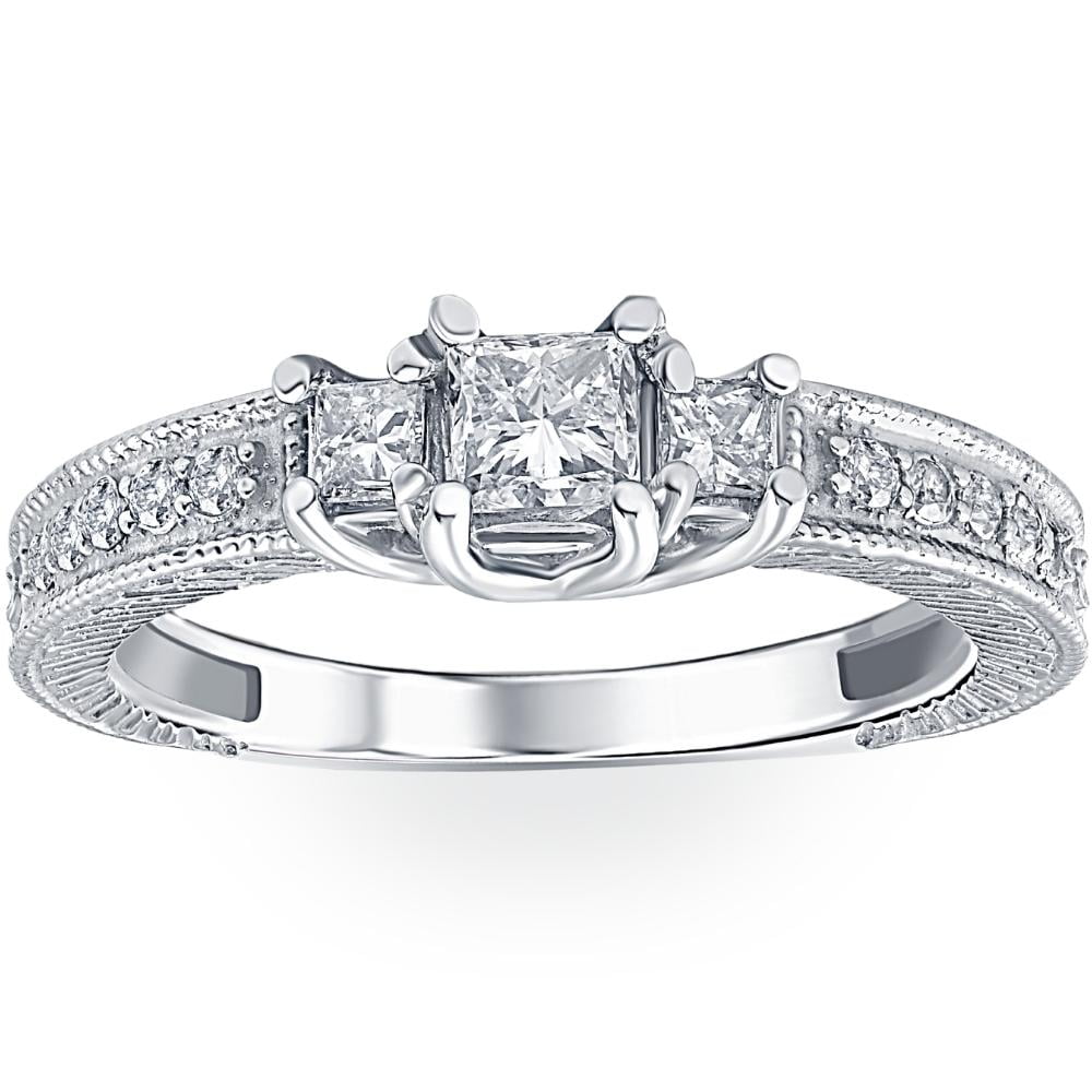 Pompeii 1/2ct Vintage Three Stone Princess Cut Diamond Engagement Ring 14K White Gold - Walmart.com