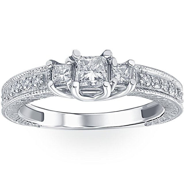 Pompeii 1/2ct Vintage Three Stone Princess Cut Diamond Engagement Ring 14K White Gold - Walmart.com