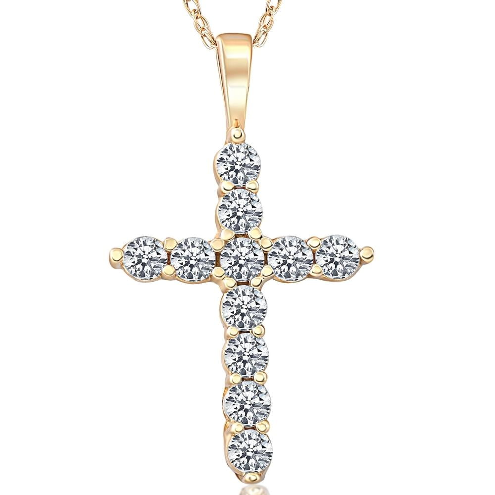 Pompeii 1/2ct Yellow Gold Diamond Cross Pendant 14K Necklace (G/H,I1 ...