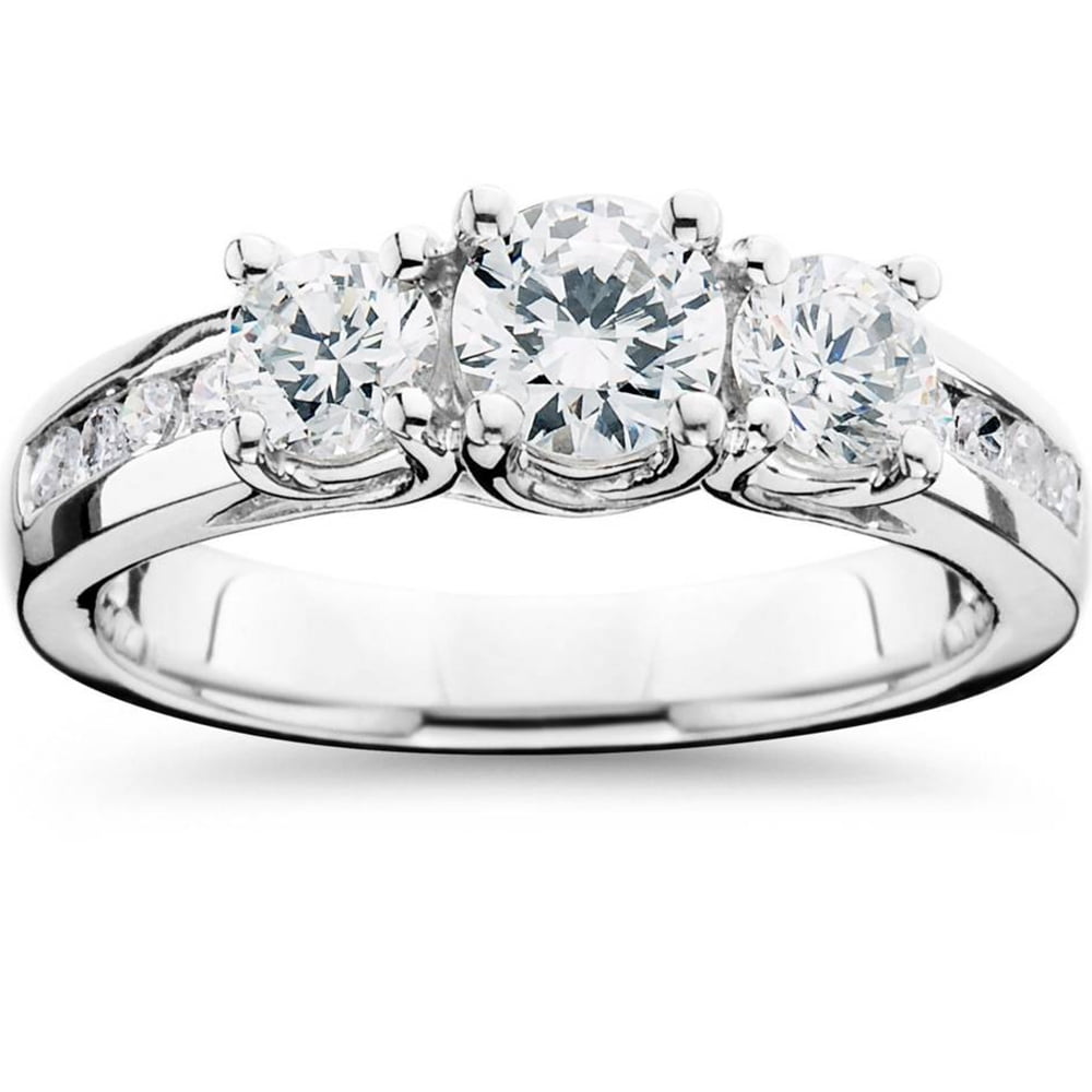 Pompeii 1 3/4CT 3 Stone Diamond Engagement Ring 14K White Gold (G/H,I1-I2) - Walmart.com