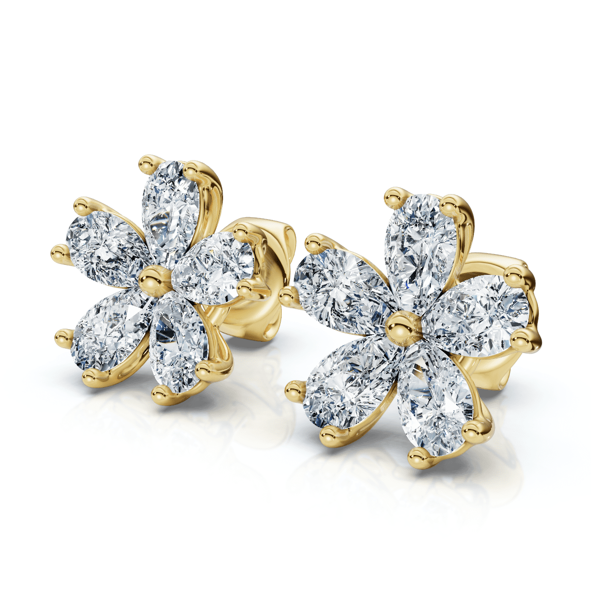 Pompeii 1 3/4Ct Diamond Pear Shape Flower Diamond Studs 14k Gold ...