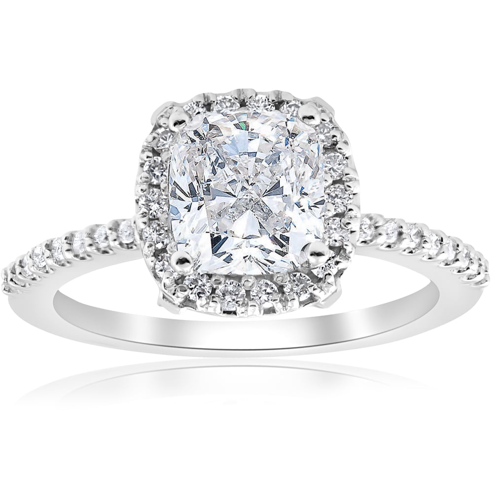 Pompeii 1 3/4ct Cushion Halo Diamond Engagement Ring 14k White Gold ((G-H),(SI1-SI2)) - Walmart.com