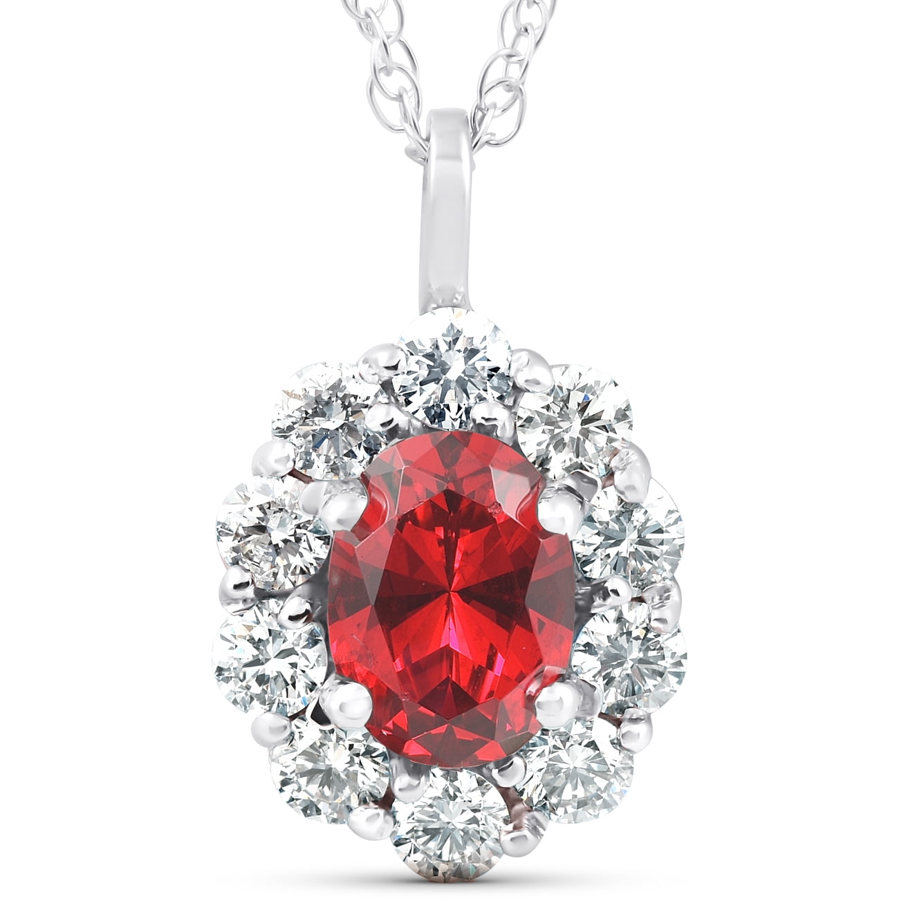 Pompeii 1 3/4ct Ruby & Genuine Diamond Halo Pendant 14K White Gold (G/H ...