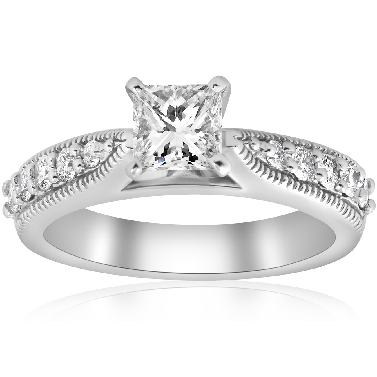 Pompeii 1 3/8ct Vintage Princess Cut Diamond Engagement Ring Art Deco ...
