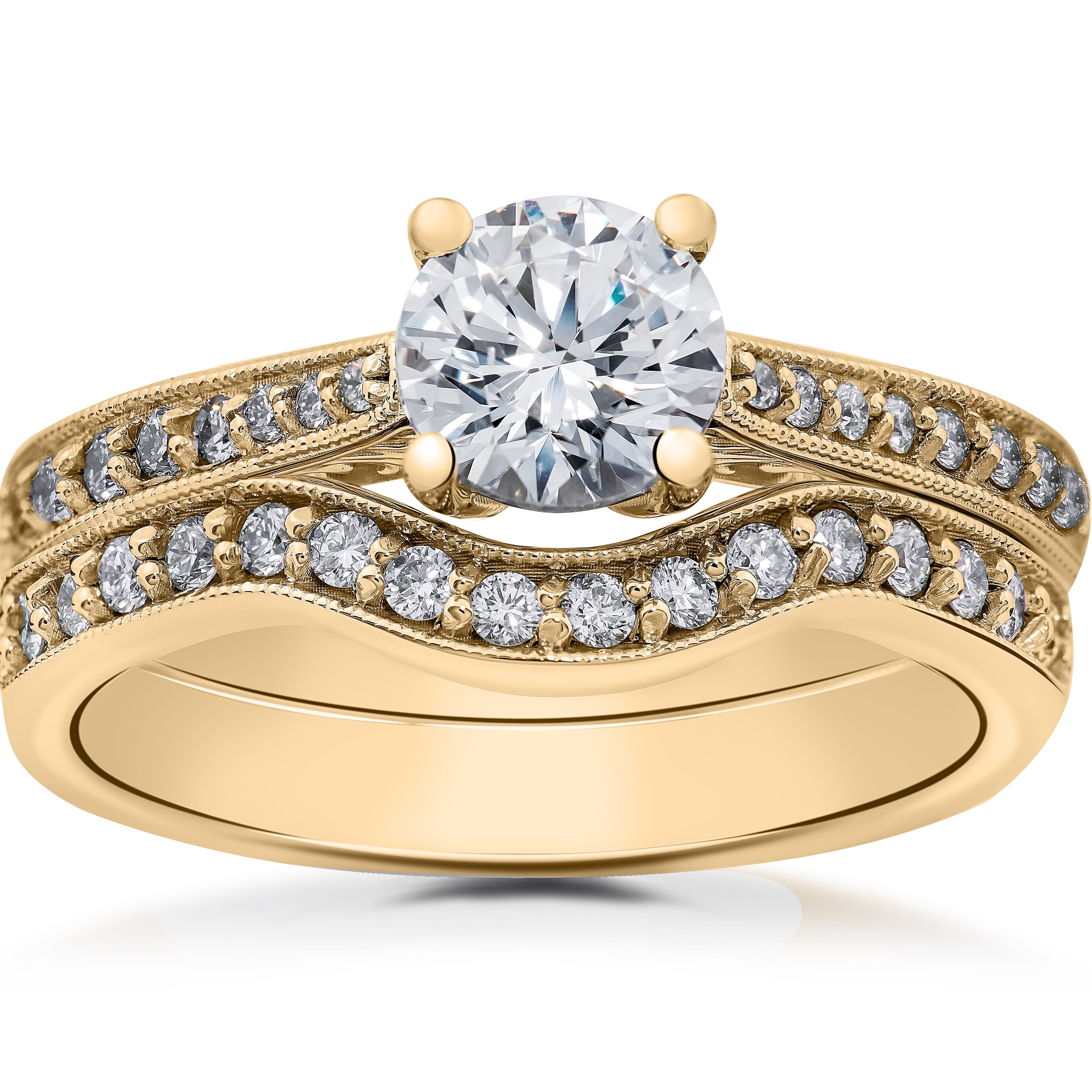 Pompeii 1/3 ct Diamond Angelica Vintage Engagement Ring Setting & Matching Wedding Band ...