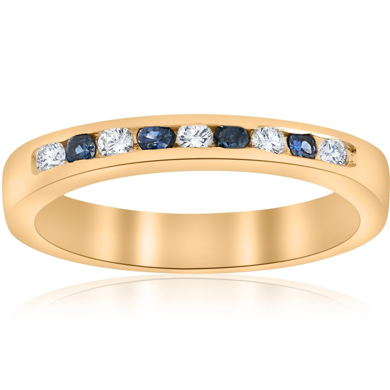 Pompeii 1/3ct Diamond & Blue Sapphire Anniversary Wedding Ring 14k ...