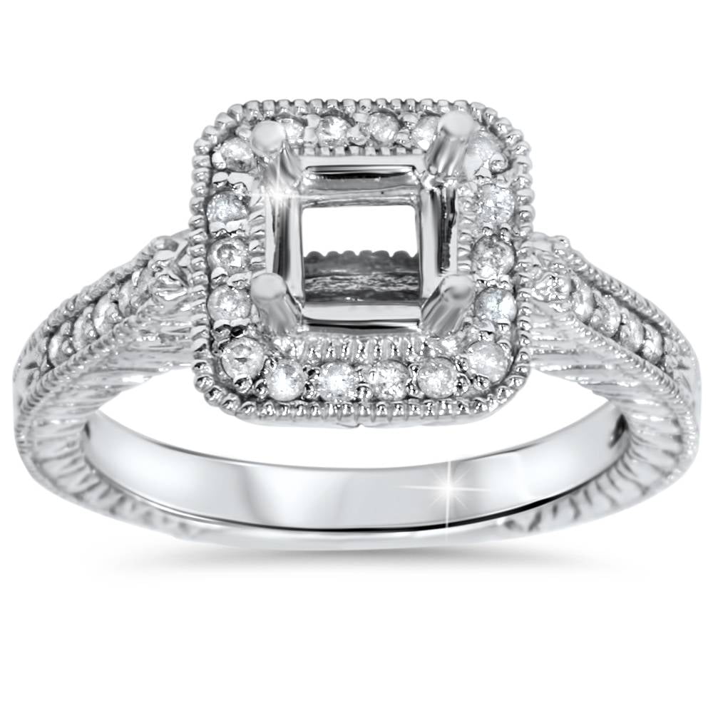 Pompeii 1/3ct Vintage Princess Cut Engagement Ring Setting 14K White ...
