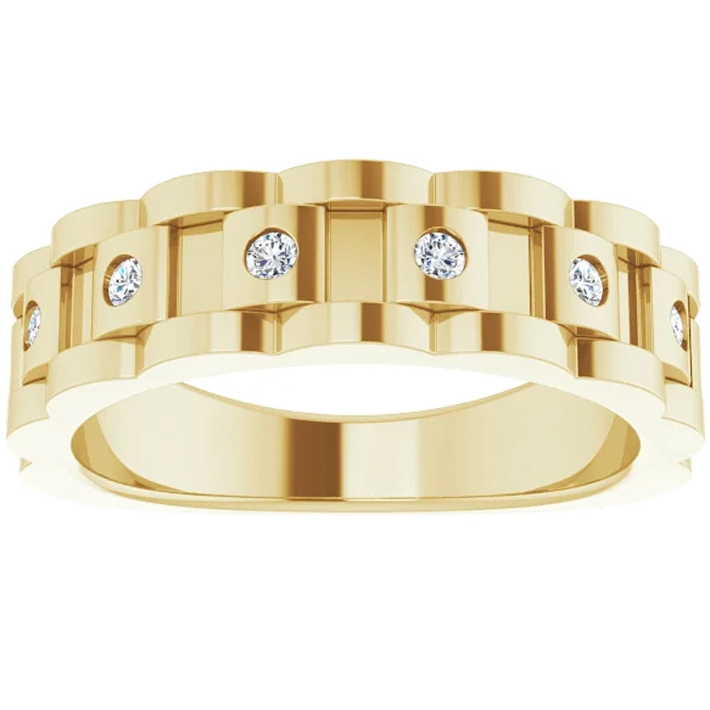 Pompeii 1/4 Ct Mens Diamond Wedding Ring Yellow Gold Chain Link Band (H ...