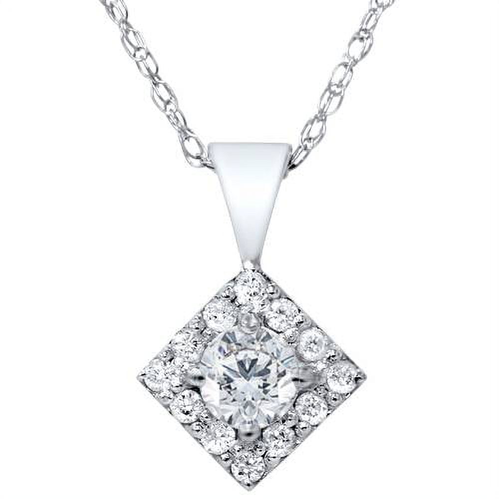 Pompeii 1/4ct Diamond Halo Princess Cut Shape Pendant Necklace 14K ...