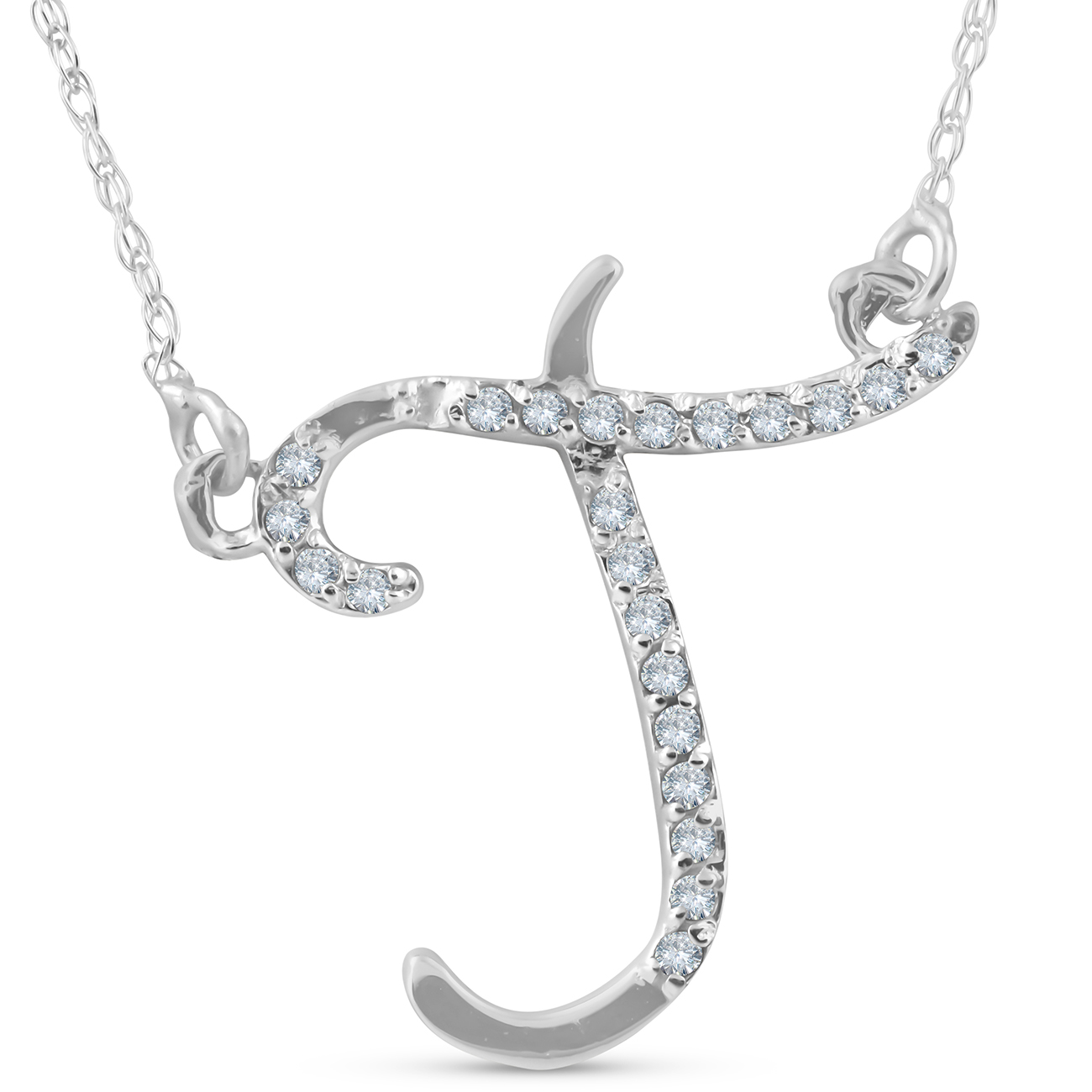Pompeii 1/4ct Diamond "T" Initial Pendant 18" Necklace 14K White Gold ...