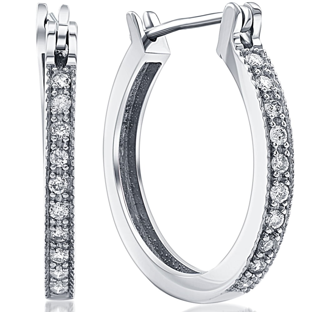 Pompeii 1/4ct Diamonds Hoops Milgrained 14K White Gold (H,I2) - Walmart.com