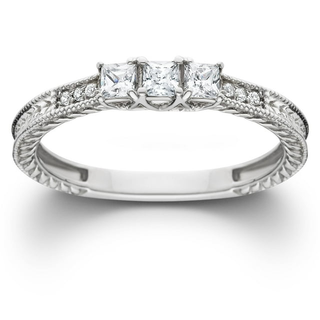 Pompeii 1/4ct Vintage Three Stone Princess Cut Diamond Engagement Ring 14K White Gold - Walmart.com