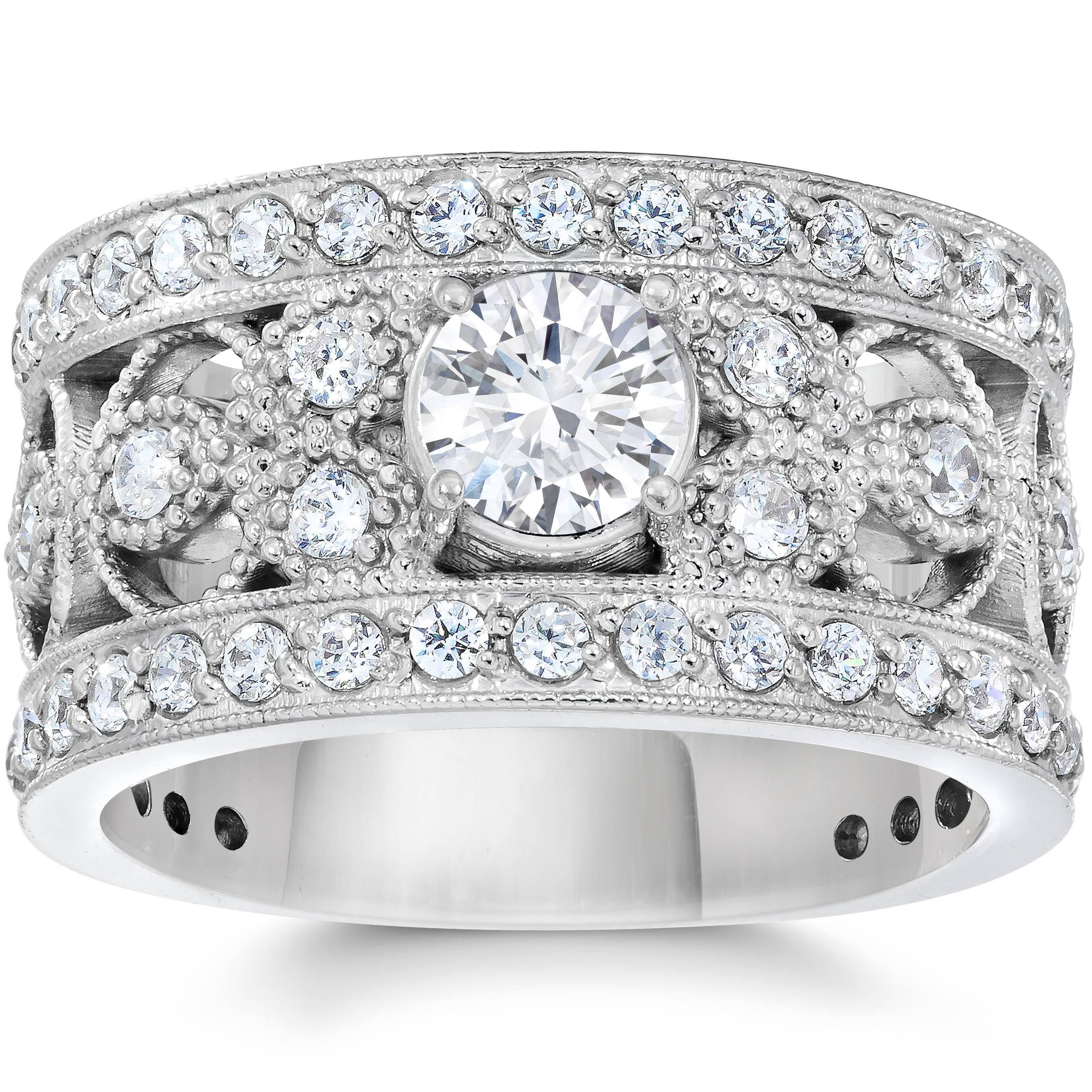 Pompeii 1 5/8 Carat Vintage Diamond Engagement Ring 10K White Gold (G-H ...