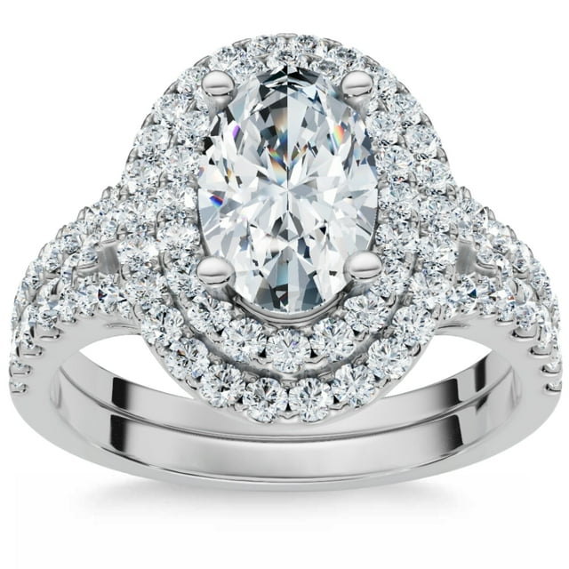 Pompeii 1 5/8 Ct Oval Diamond Engagement Ring & Matching Band 14k White ...