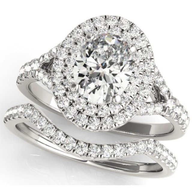 Pompeii 1 5/8 Ct Oval Diamond Engagement Halo Ring & Matching Band 14k White Gold - Walmart.com